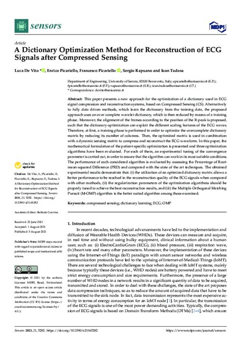 pdf a dictionary optimization method for reconstruction of ecg