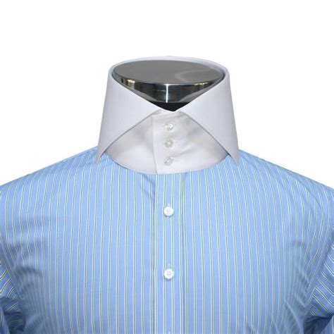 High Collar Band Mens Shirt Cutaway Sky Blue Stripe Gent Dress Etsy