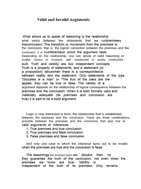 Valid And Invalid Arguments Pdf Argument Logical Consequence