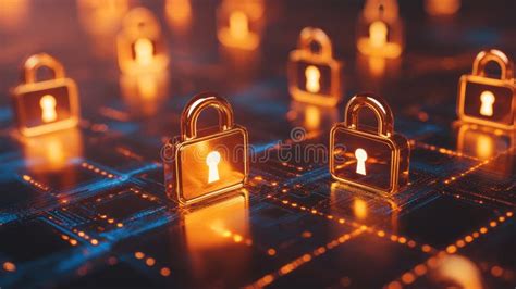 Golden Padlocks On Circuit Board Cybersecurity And Data Protection