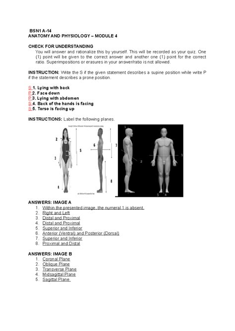 HES SAS Laboratory BSN A ANATOMY AND PHYSIOLOGY MODULE CHECK FOR UNDERSTANDING You