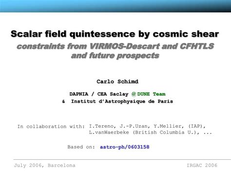 Ppt Scalar Field Quintessence By Cosmic Shear Powerpoint Presentation