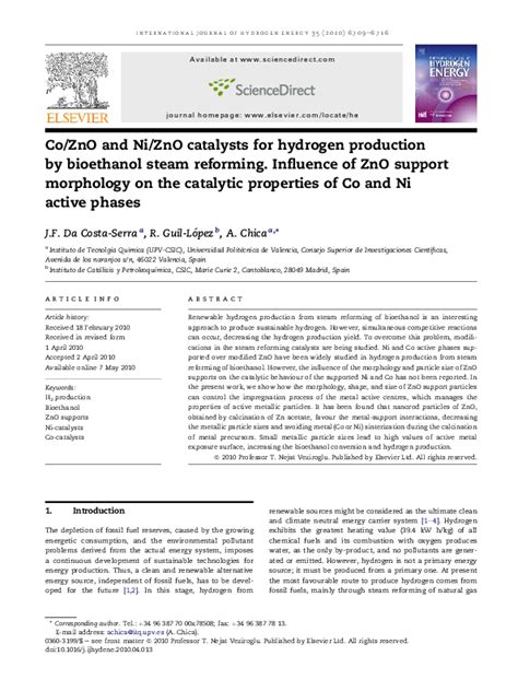 Pdf Co Zno And Ni Zno Catalysts For Hydrogen Production By Bioethanol Steam Reforming