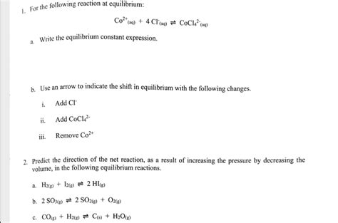 [solved] 1 For The Following Reaction At Equilibrium Co