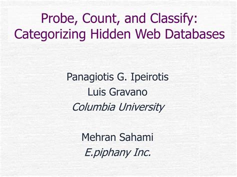 Ppt Probe Count And Classify Categorizing Hidden Web Databases