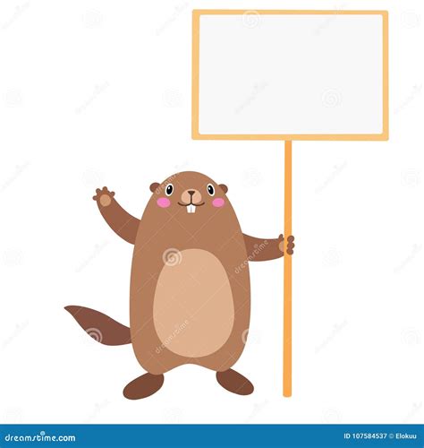 Illustration Of Groundhog Holding A Blank Sign Board Flat Stock Vector Illustration Of Label
