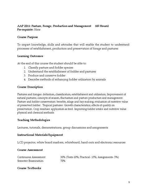 Aap 2211 Pasture Forage Production And Management Lecture Notes Pdf Home And Garden
