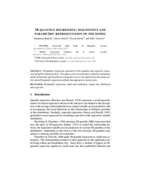 Pdf M Quantile Regression Diagnostics And Parametric Representation Of The Model