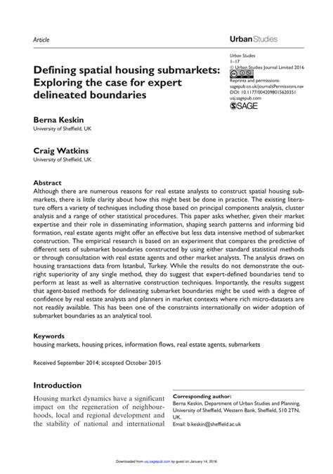 Pdf Defining Spatial Housing Submarkets Exploring The Case For Expert Delineated Boundaries