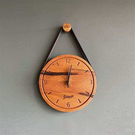Modern Wooden Wall Clock With Leather String Wood Sajawat