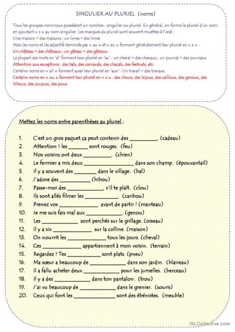 16 Pluriel Français Fle Fiches Pedagogiques Pdf And Doc