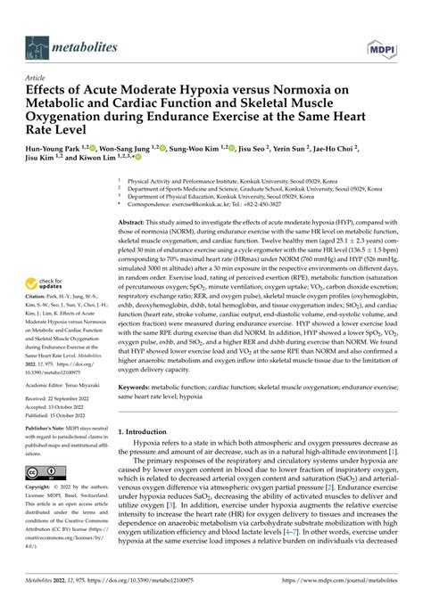 Pdf Effects Of Acute Moderate Hypoxia Versus Normoxia On Metabolic And Cardiac Function And