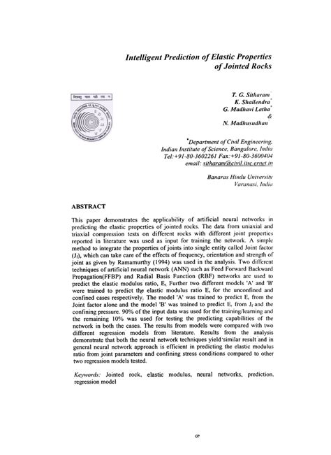Pdf Intelligent Prediction Of Elastic Properties Of Jointed Rocks
