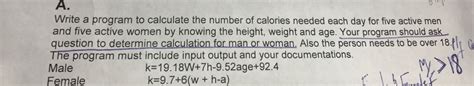 Solved Write A Program To Calculate The Number Of Calories