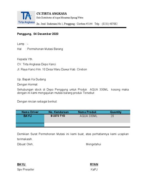 Surat Mutasi Barang Pdf