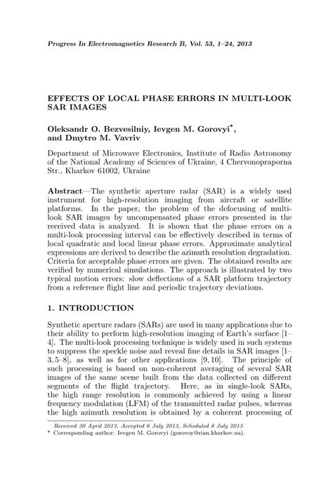 Pdf Effects Of Local Phase Errors In Multi Look Sar Images