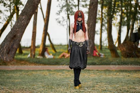 Mythological Dancing Girl Faun On Green Lawn In Public Park Outdoor Art