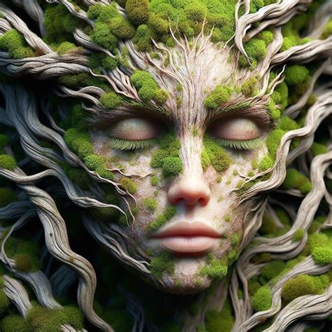 Womans Face Covered With Green Roots Tree Woman Environment Concept Ai