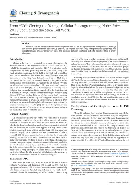 Pdf From “old” Cloning To “young” Cellular Reprogramming Nobel Prize