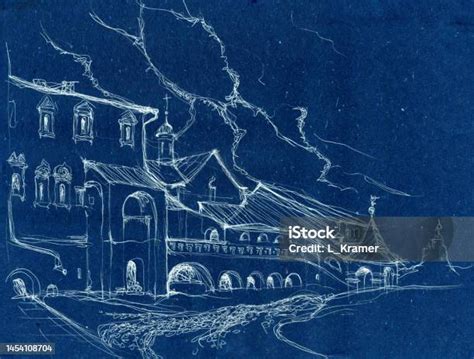 빈티지 크리스마스 밤 풍경 전통적인 건축 러시아 스타일의 고대 건물이 있는 건축 풍경 스케치 박물관에 대한 스톡 벡터 아트 및 기타 이미지 Istock