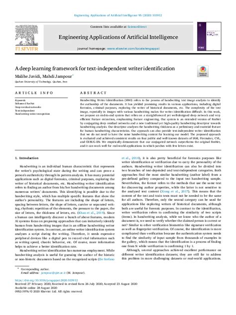 Pdf A Deep Learning Framework For Text Independent Writer Identification
