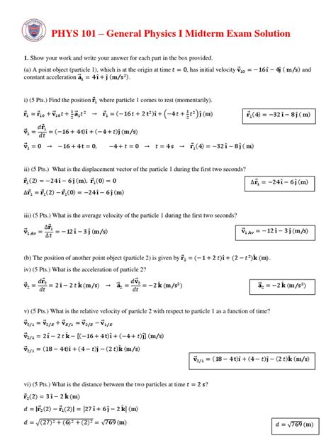 Phys 101 General Physics I Midterm Exam Solution Pdf Force Mass