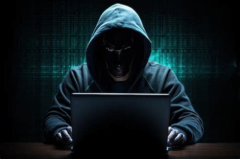 premium photo anonymous hacker without face typing computer laptop