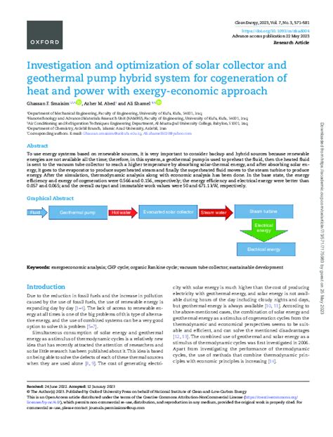 Pdf Investigation And Optimization Of Solar Collector And Geothermal Pump Hybrid System For