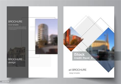 A4 포맷 커버의 벡터 레이아웃은 브로셔 전단지 레이아웃 소책자 커버 디자인 책 브로셔 커버를 위한 기하학적 단순 모양 선 및 포토 플레이스가 있는 디자인 템플릿을 모형으로