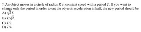 solved 7 an object moves in a circle of radius r at