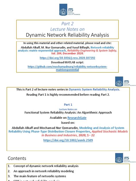 Lecture Notes On Dynamic Network Reliability Analysis Using Matrix Exponential Distribution And