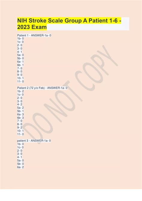 Nih Stroke Scale All Test Groups A F Patients 1 6 Answer Key Updated Spring 2023 Nih
