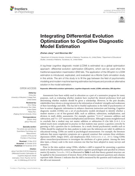 Pdf Integrating Differential Evolution Optimization To Cognitive Diagnostic Model Estimation