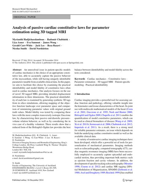 Pdf Analysis Of Passive Cardiac Constitutive Laws For Parameter