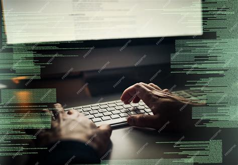 Premium Photo | Hacker system and hands in night with keyboard hologram ...