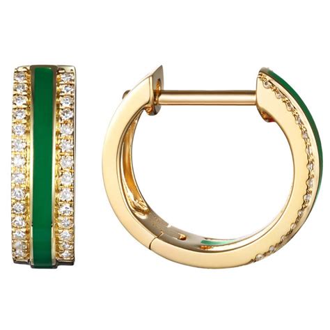 14k Yellow Gold Diamond Enamel Earrings For Sale At 1stdibs