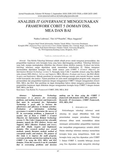 Analisis It Governance Menggunakan Framework Cobit 5 Domain Dss Mea Dan Bai