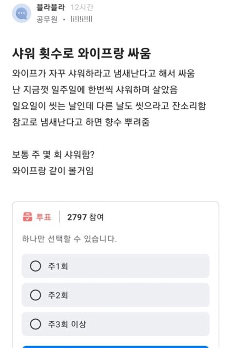 블라 일주일에 샤워 몇번하세요 유머 움짤 이슈 에펨코리아