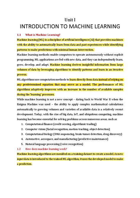 Ml Notes Ut 1 Unit I Introduction To Machine Learning 1 What Is Machine Learning Machine