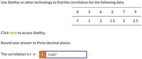 SOLVED Use StatKey Or Other Technology To Find The Correlation For The Following Data X 3 6 2