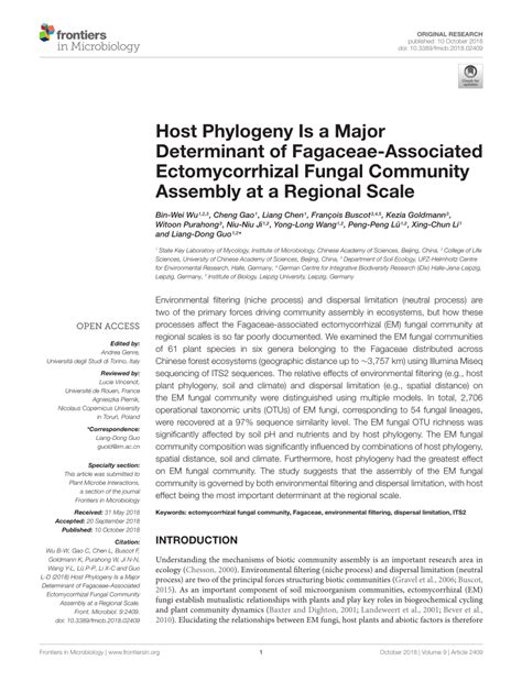 Pdf Host Phylogeny Is A Major Determinant Of Fagaceae Associated Ectomycorrhizal Fungal