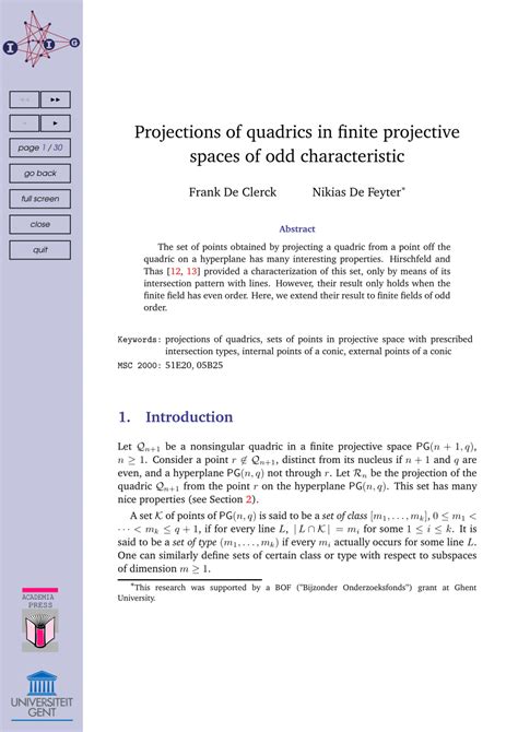 Pdf Projections Of Quadrics In Finite Projective Spaces Of Odd Characteristic