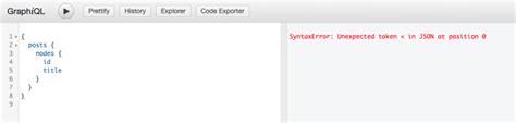 Screenshot Of A Query In GraphiQL IDE Returning A SyntaxError