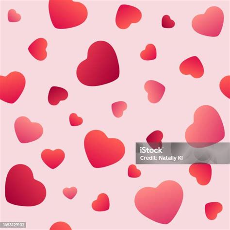 원활한 패턴입니다 분홍색 배경에 다양한 크기의 주홍색 빨간색 부르고뉴 하트 벡터 그림입니다 발렌타인 데이 포장 및 선물 용지 인쇄 직물에 인쇄하십시오 2월에 대한 스톡 벡터
