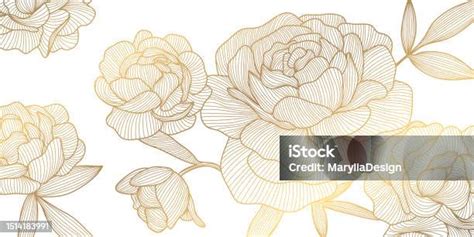 벡터 꽃 황금 패턴 장미 라인 일본식 그림입니다 포장 소셜 미디어 포스트 표지 배너 크리에이티브 포스트 및 벽 예술을 위한 고급 손으로 그린 꽃 금색과 흰색 장미에 대한