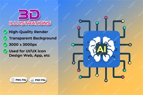 투명 한 배경 Ui Ux 아이콘 디자인 웹 및 앱 트렌드에 고립 된 인공 지능 현대 컴퓨팅 개념 3d 렌더링 프리미엄 Psd 파일