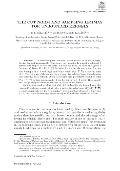 Pdf The Cut Norm And Sampling Lemmas For Unbounded Kernels