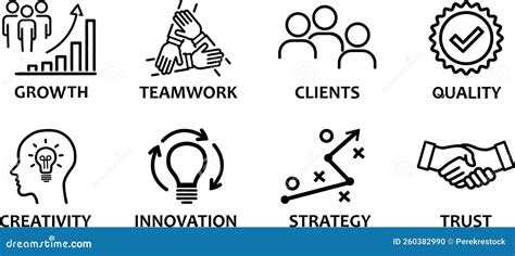 Core Values Icons As Concept Of New Comany Management Stock Vector