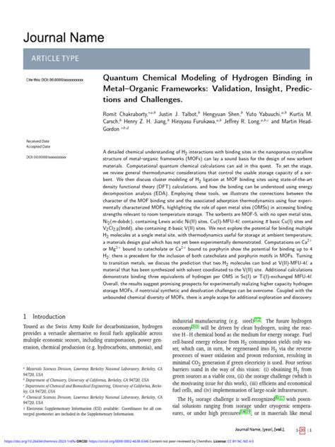 Quantum Chemical Modeling Of Hydrogen Binding In Metal Organic Frameworks Validation Insight