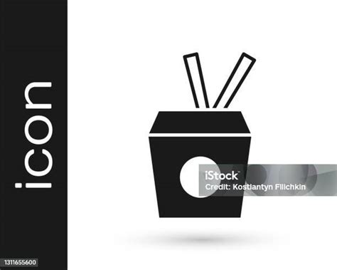 흰색 배경에 고립 된 종이 상자와 젓가락 아이콘에 검은 아시아 국수 길거리 패스트푸드 한국어 일본어 중국 음식 벡터 0명에 대한 스톡 벡터 아트 및 기타 이미지 Istock